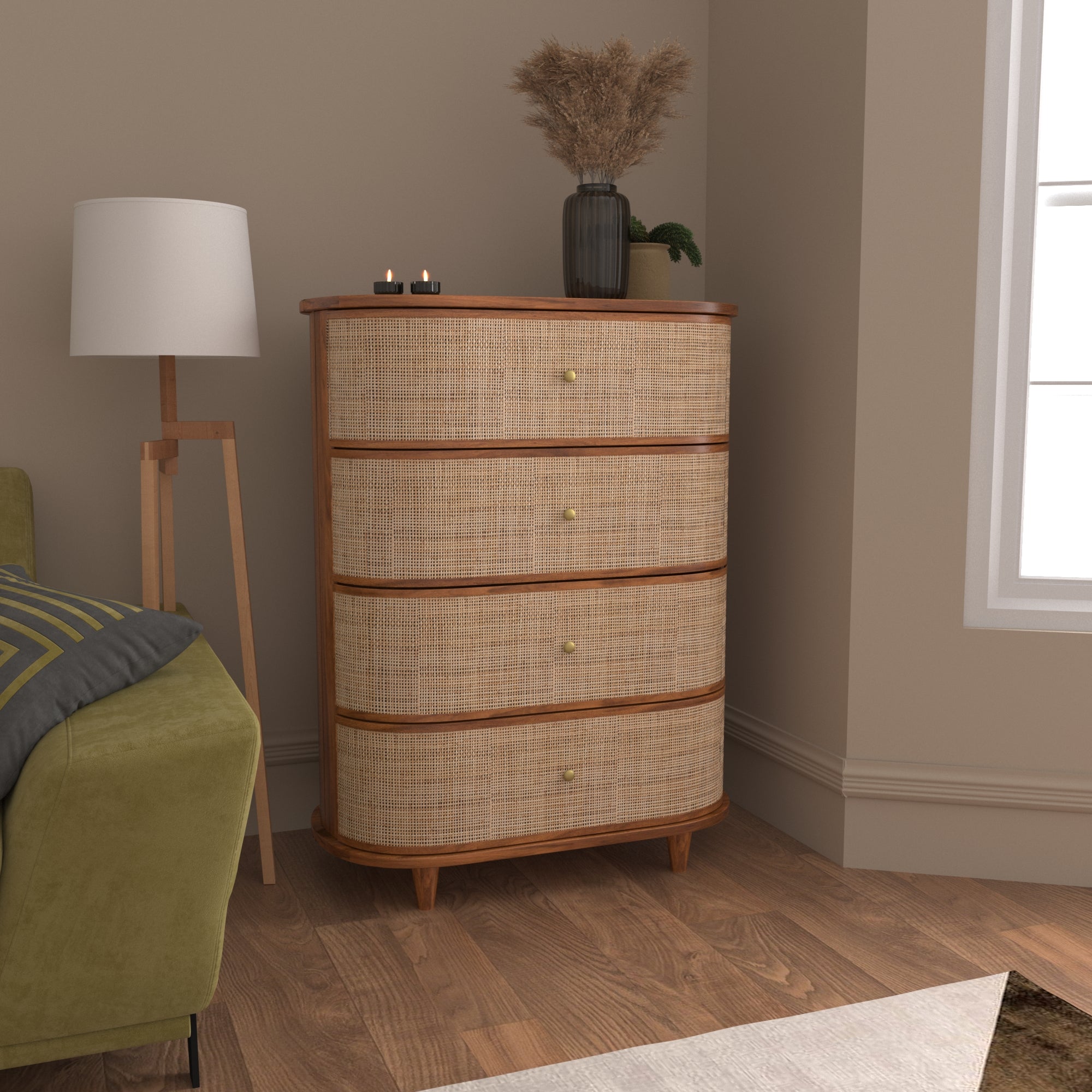 Curve Rattan Chest of Drawers for storage