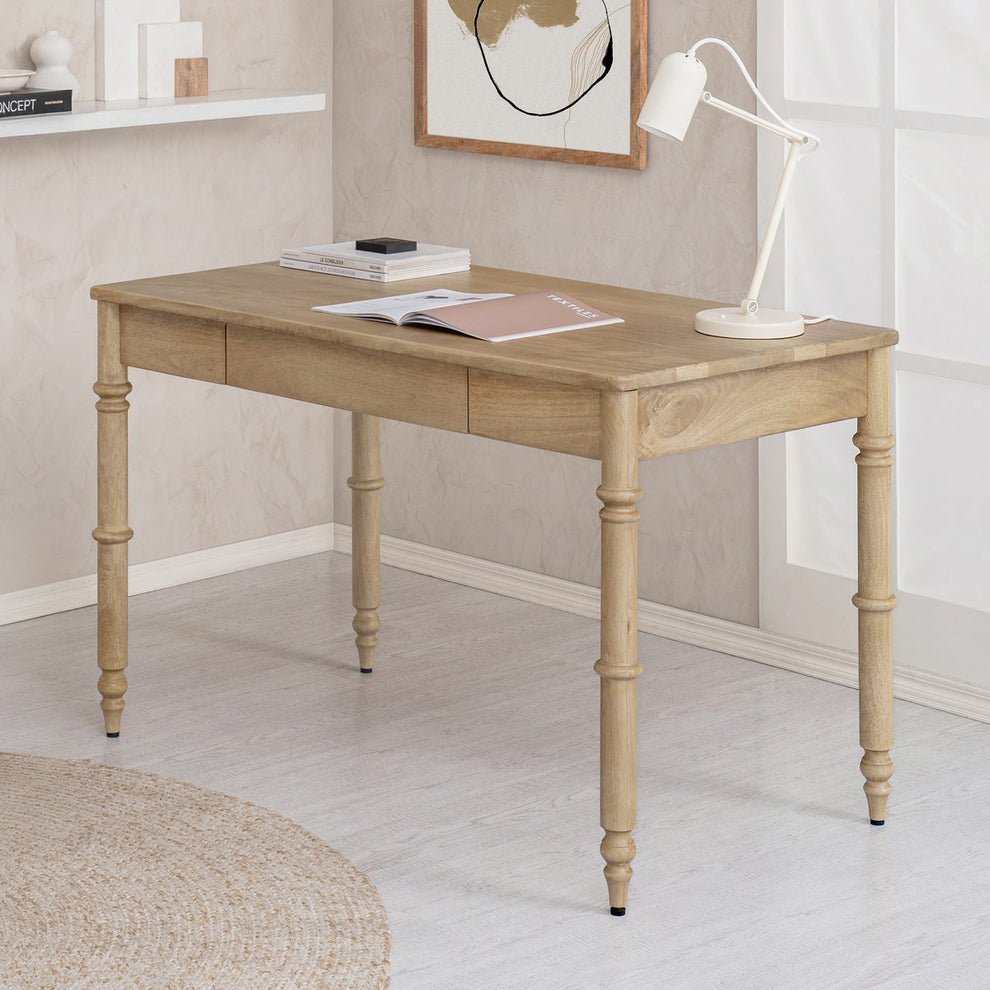 Orleans Writing Desk in Solid Wood | Natural Finish| Mango Wood | Sati ...