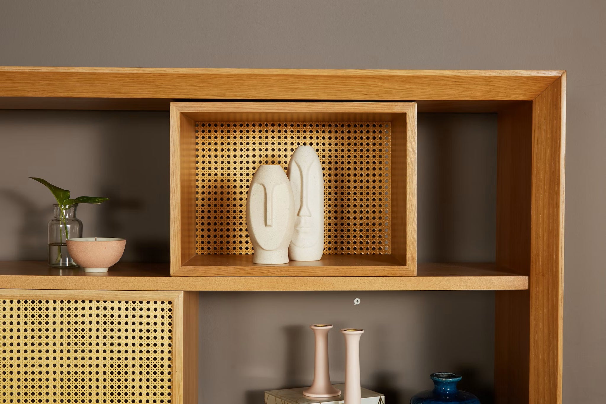 Lewis Bookcase in Solid wood & Rattan Cane